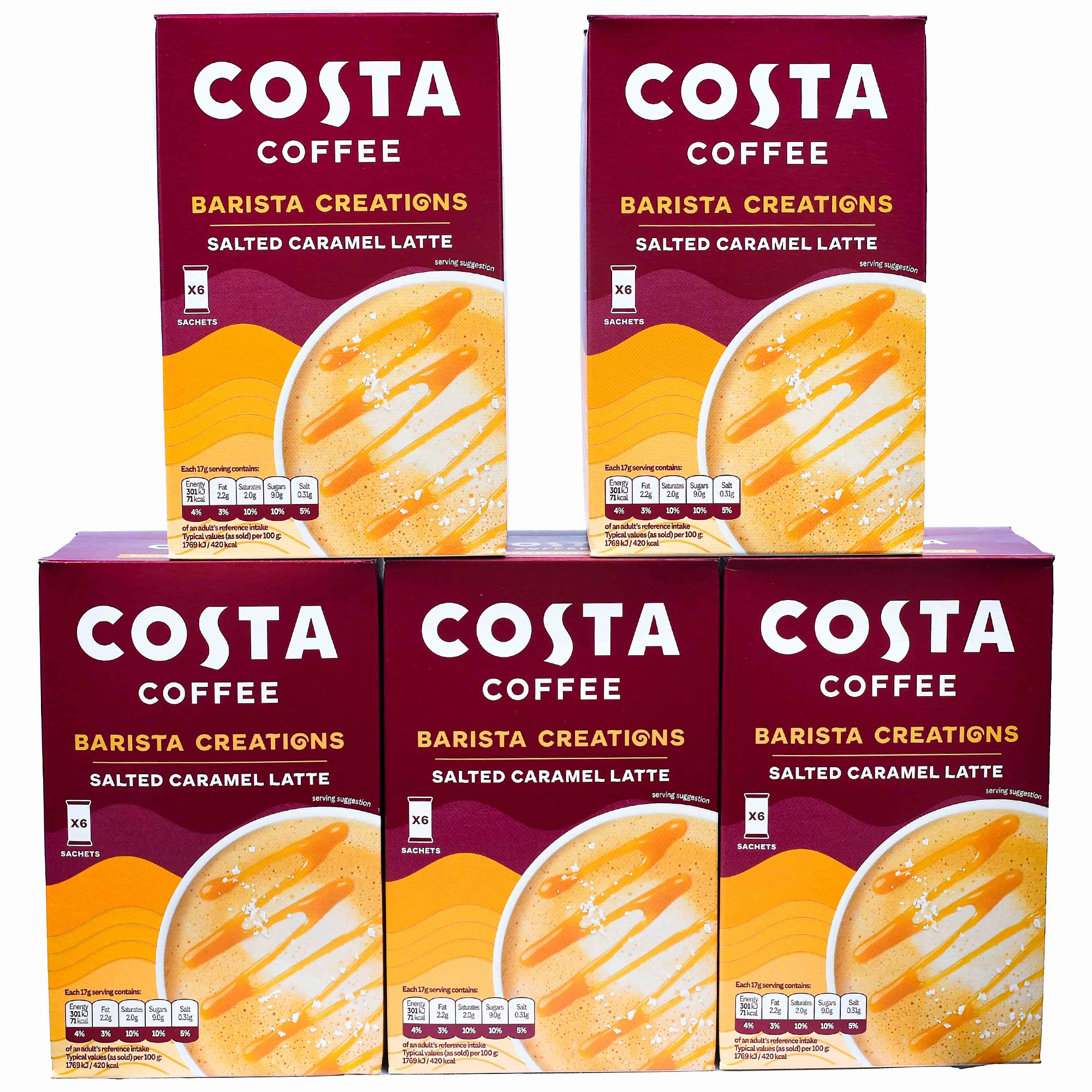 Costa Coffee Instant Coffee Sachets - Salted Caramel Latte, 5 x Pack of ...