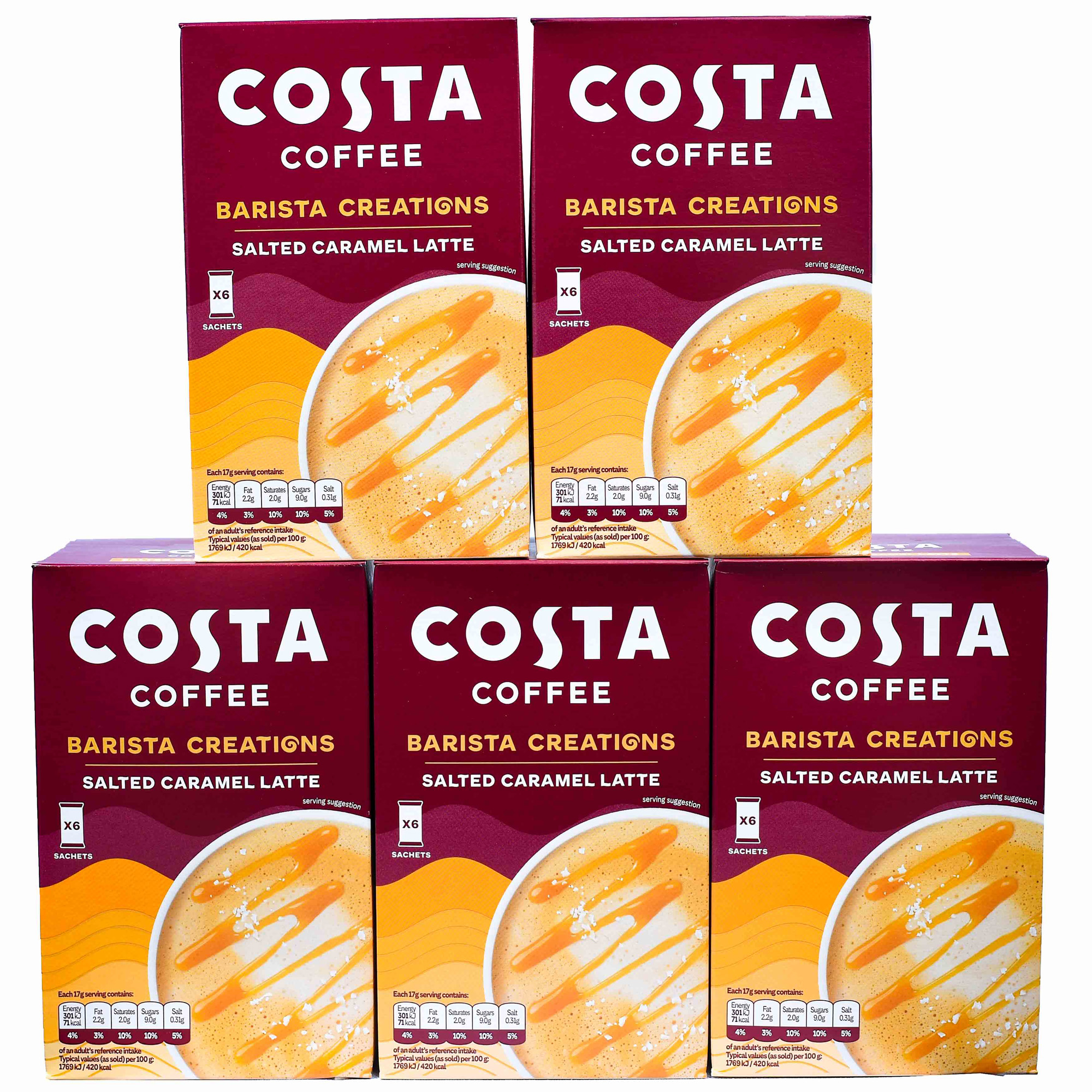 Costa Coffee Instant Coffee Sachets - Salted Caramel Latte, 5 x Pack of ...