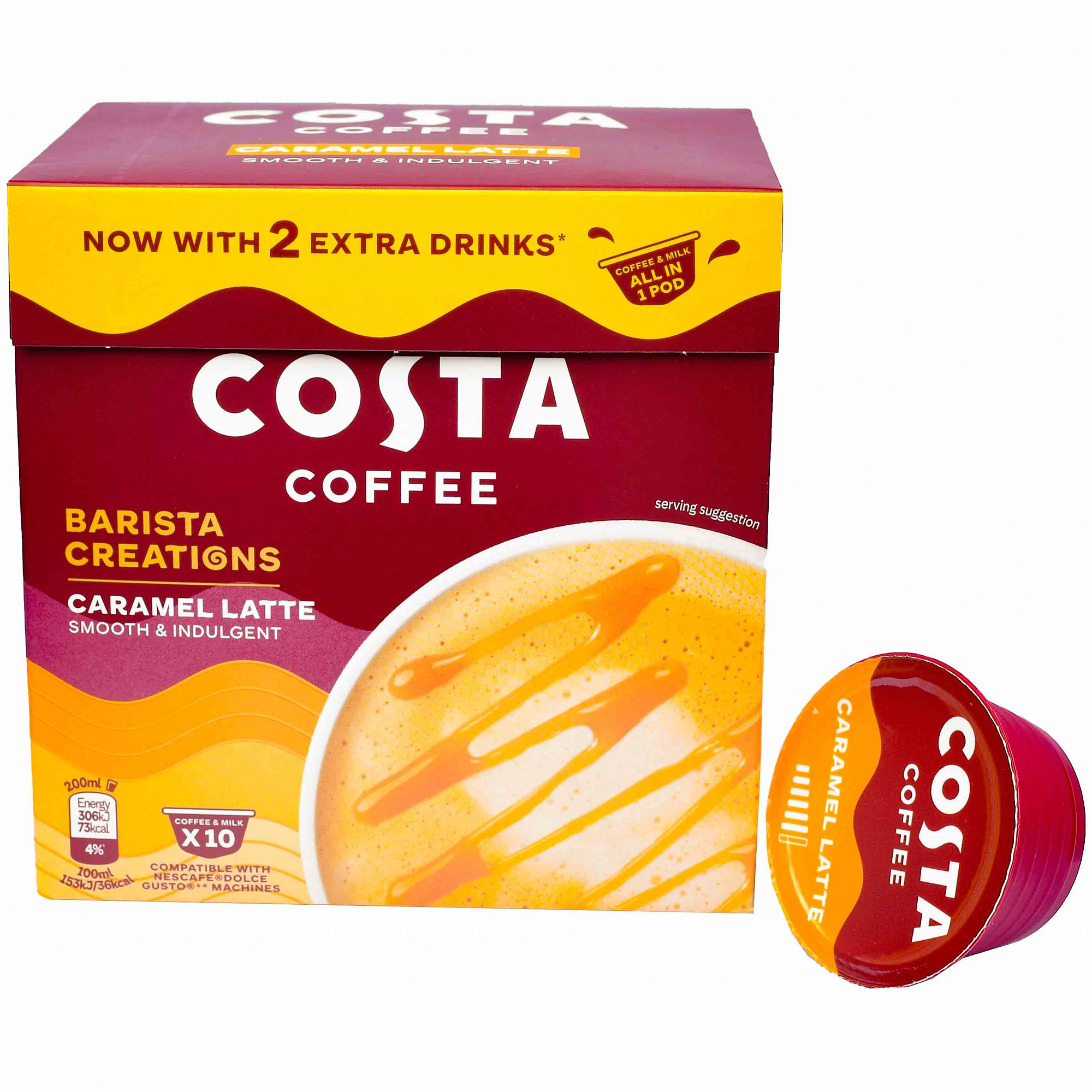 Costa Pods Caramel Latte for Dolce Gusto Coffee Machine (1 x Pack of 10 Costa Capsules) - Coffee ...