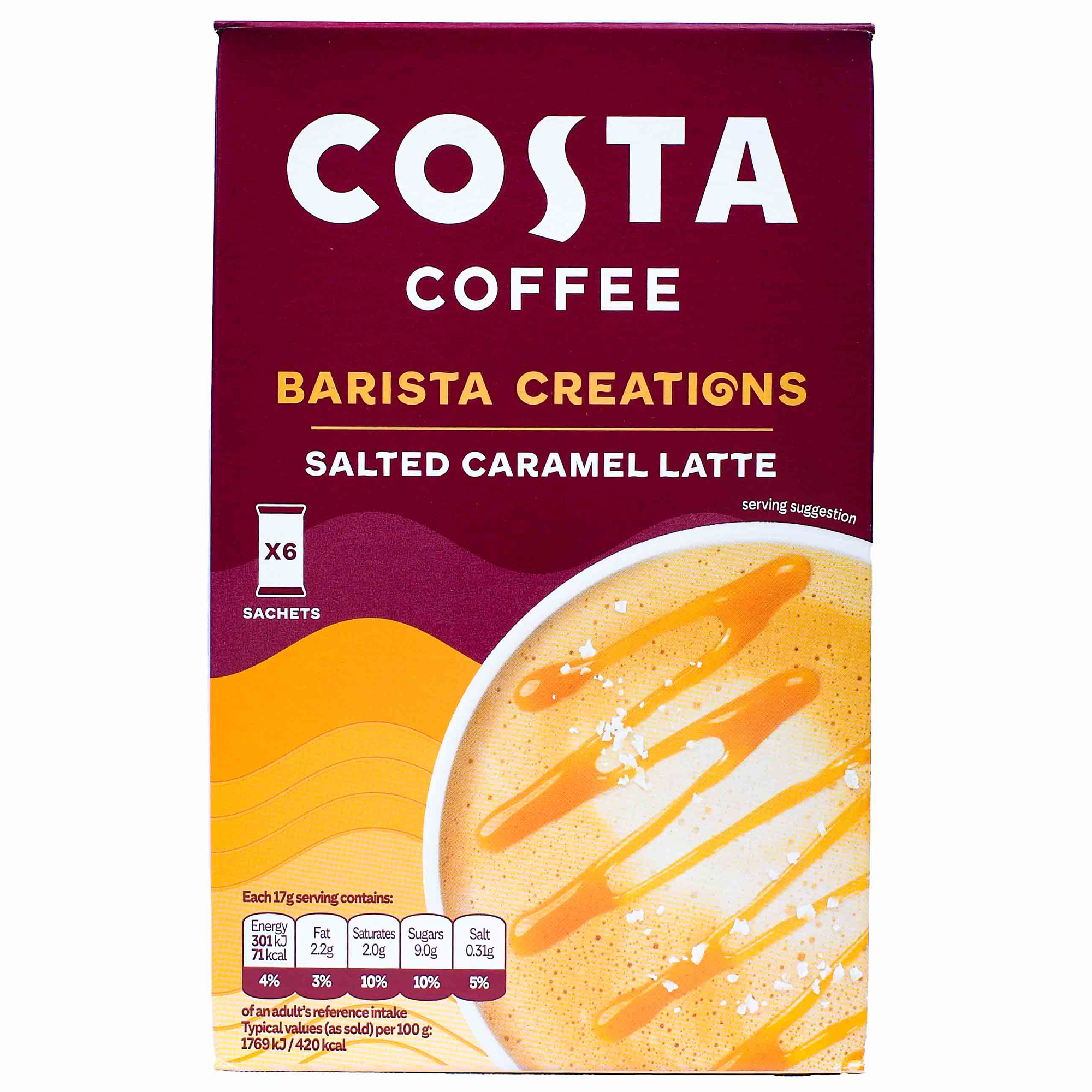 Costa Coffee Instant Coffee Sachets - Salted Caramel Latte, 1 x Pack of ...